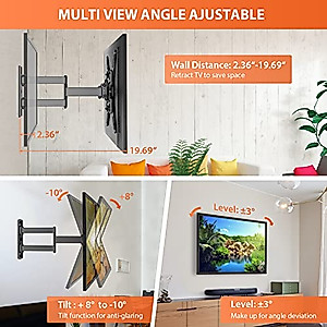 Full Motion TV Wall Mount for Most 23-55 Inch Flat Curved TVs, Single Stud Wall Bracket TV Mount with Swivel Articulating Extension Tilt Arm, Max VESA 400x400mm up to 88lbs by Perlegear, PGMF5