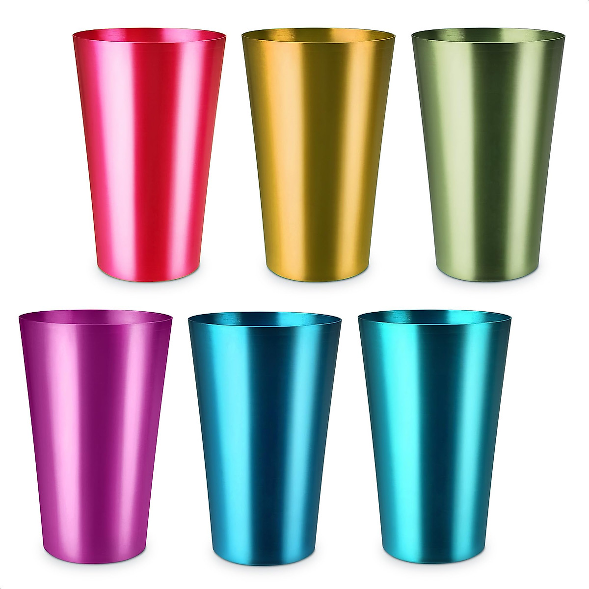 BURIUS Anodized Aluminum Drinking Cups Set - 6Pcs Wine Tumblers Aluminum Party Cups for Iced Coffee Bar Accessories Water Glasses - Colorful Wine Glasses for Drinking Water Tumbler Metal Cup