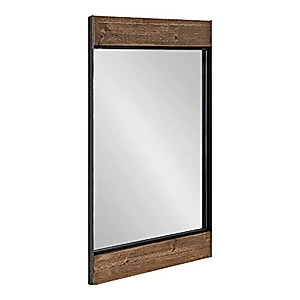 Kate and Laurel Kincaid Farmhouse Wood and Metal Framed Mirror, 20 x 36, Rustic Brown and Black, Chic Rectangle Mirror for Wall