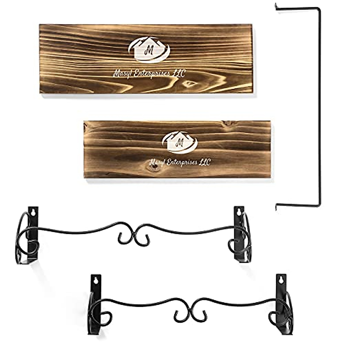 Masyl Floating Shelves Wall Mounted Set of 2, Rustic Wood Wall Shelves for Living Room Decor, Bathroom Organizer, Kitchen Storage, Home Décor, Made of Wood and Metal in Carbonized Brown Color