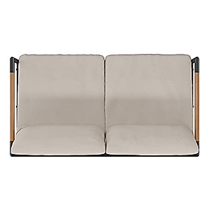 Flash Furniture Modern Patio Loveseat With Cushions - Contemporary Black Frame and Teak Accented Arms - Beige Cushions - Zippered Removable Covers