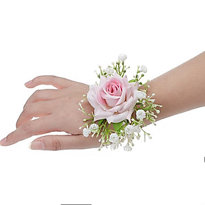 Corsage Wristlet for Bridesmaid Rose Hand Flower for Prom Wedding Decor Pink Flower Wrist Corsage Bracelets for Wedding Accessories for Flowergirl