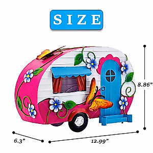 SUBOLO Fairy Camping Trailer Garden Statue Outdoor Metal Fairy House Garden Decor for Home Lawn Porch Patio Decoration