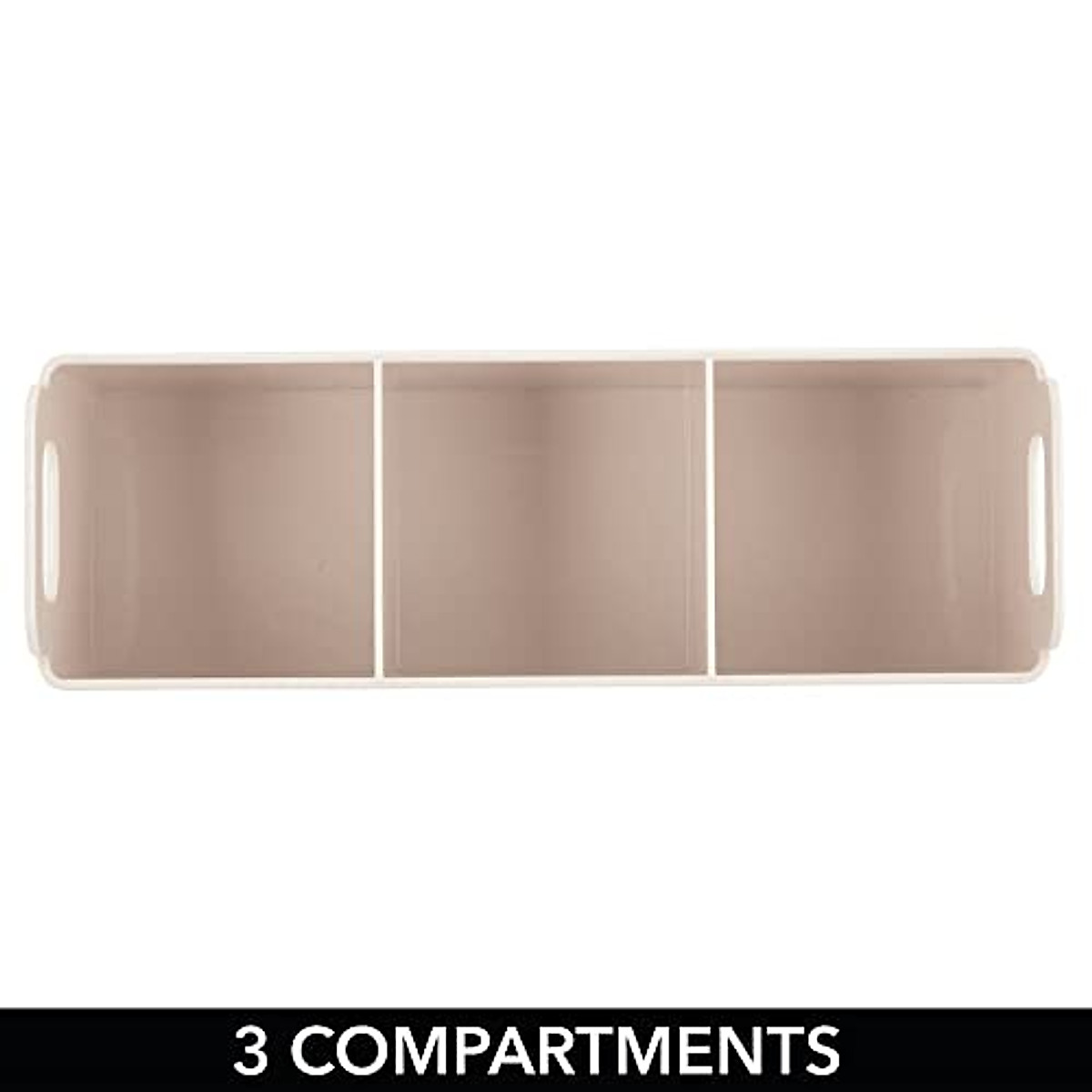 mDesign Divided Plastic Beauty Organizer Bin w/Handles for Bathroom Drawers, Vanity, or Countertops, Storage for Makeup Brushes, Palettes, Blush, Concealers - Lumiere Collection - 2 Pack, Cream/Beige