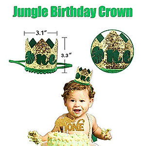 Baby 1st Birthday Party Decorations Supplies For Boy Girl Kids First Birthday Shower Jungle Safari Theme With Wild One Highchair Banner Crown Cake Topper Set of 3