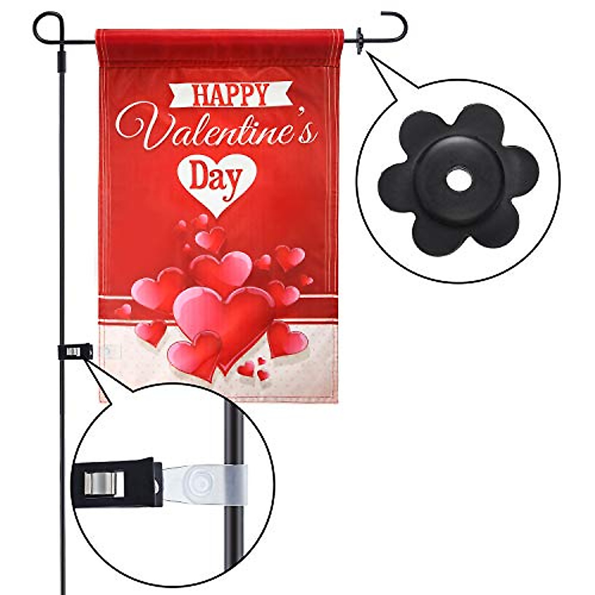 Happy Valentines Day Garden Flag Double Sided Decorations Heart Garden Flag with 1 Rubber Stopper and 1 Clear Anti-wind Clip for Garden Valentines Day Party Supplies, 12 x 18 Inch