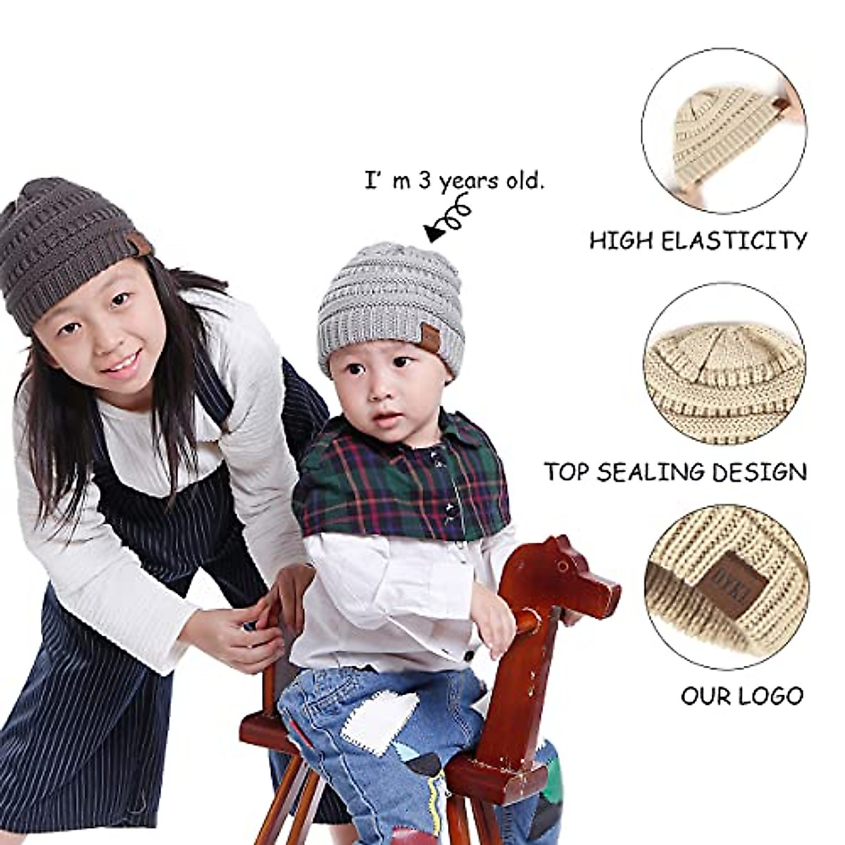 DYKL Packs Kids Baby Winter Warm Knit Hats for Boys Girls Soft Infant Baby Toddler Beanies for Boys Girls