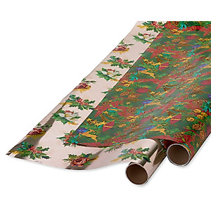 Papyrus Vintage Christmas Wrapping Paper Set, Holiday Traditions (2 Rolls 40 sq. ft., 3 Bows, 1 Ribbon, 3 Gift Tags, 12 Labels)