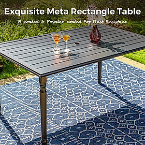 MIXPATIO 7 Pieces Patio Dining Set, Patio Dining Set for 6, 6 x Textilene Dining Chairs, 60" Rectangular Outdoor Dining Table with 1.77" Umbrella Hole, for Lawn Garden Backyard Deck, Grey