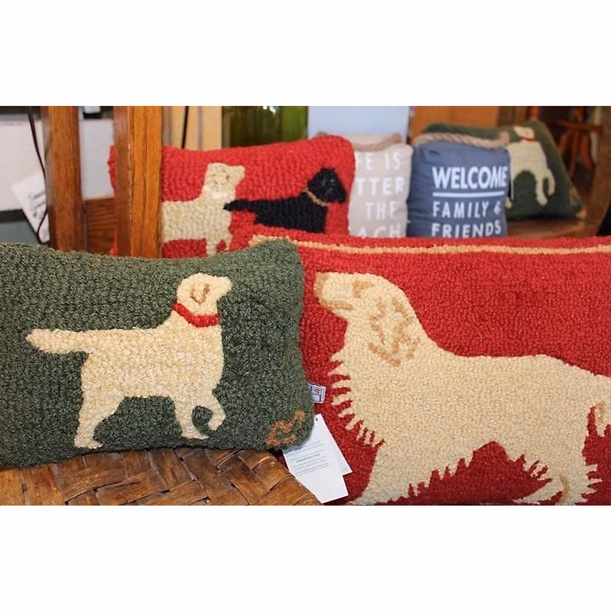 Chandler 4 Corners Artist-Designed Golden Retriever on Red Hand-Hooked Wool Decorative Throw Pillow (14” x 20”)