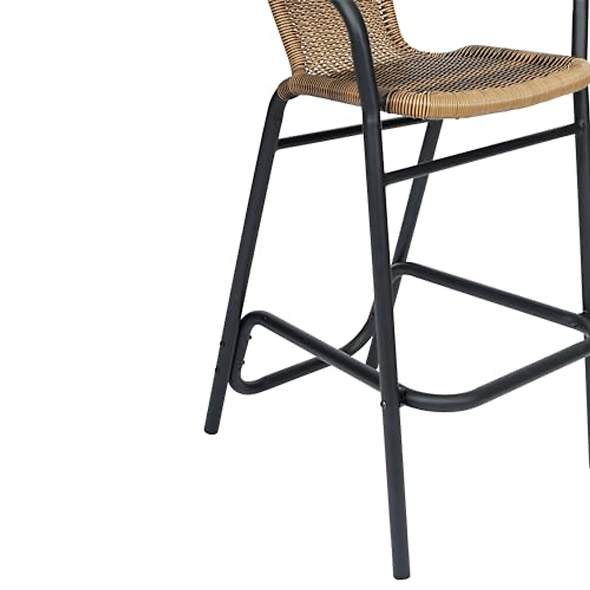 Flash Furniture Lila Commercial Grade Rattan Indoor-Outdoor Commercial Restaurant Barstool - Rattan Seat and Back - Footrest - Medium Brown