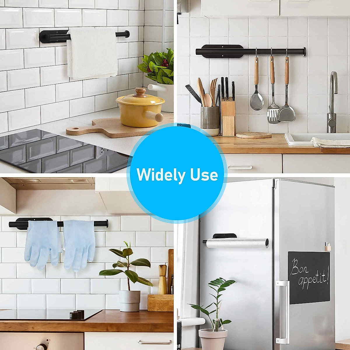 Paper Towel Holder - Under Cabinet Paper Towel Holder, Matte Black Paper Towel Holder Wall Mount for Kitchen, Stainless Steel Towel Roll Holder - Self-Adhesive or Drilling 