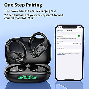 RIZIZI Wireless Earbuds Bluetooth Headphones with Wireless Charging Case and LED Digital Display 40hrs Playtime Built in Mic Waterproof Earphones with Over Earhooks Bass Sound Headset for Sport Gym