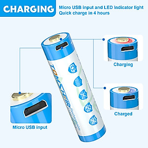 TOMSHEIR 2 Pack 3.7V Rechargeable Batteries with Micro-USB Port Cable 3000mAh Battery for Flashlights, Camera, Headlamps, Doorbells, RC Cars, Sound Equipment