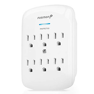 6 Outlet Wall Mount Surge Protector, Fosmon 3-Prong Surge Suppression 1200 Joules, 15A 125VAC 60Hz 1875Watts Wall Outlet Adapter, Grounded LED, ETL Listed - White
