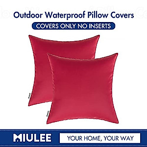 MIULEE Pack of 2 Decorative Outdoor Waterproof Pillow Covers Square Garden Cushion Sham Throw Pillowcase Shell for Patio Tent Couch 20x20 Inch Red
