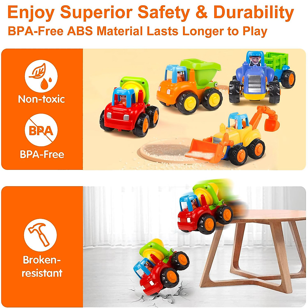 Yiosion Push and Go Friction Powered Cars Construction Vehicles Toy Set Tractor Bulldozer Mixer Truck Dumper for 1 2 3 Year Old Baby Toddlers Boys Gifts