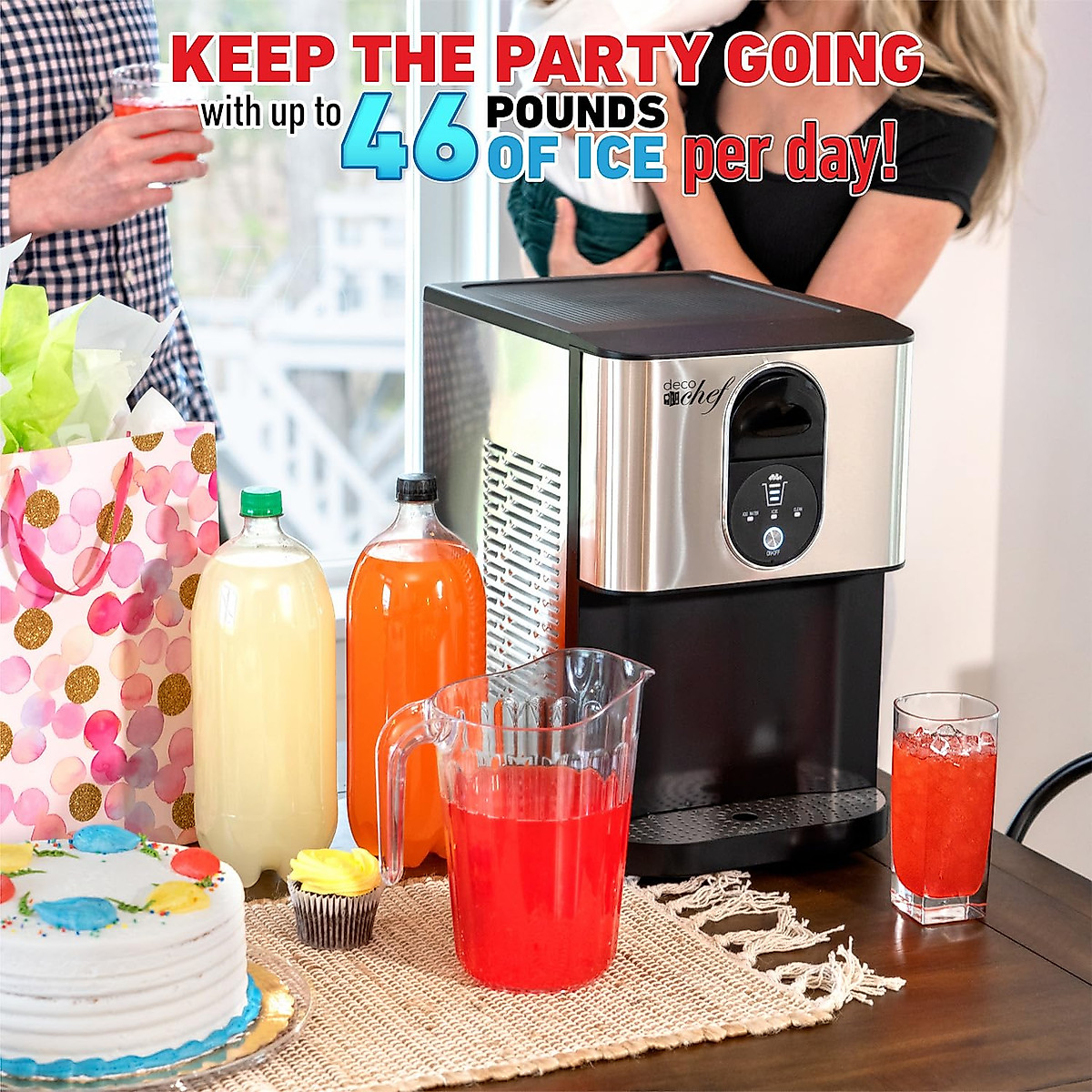 Deco Chef Self Dispensing Nugget Ice Maker Countertop, 46LB Per Day Automatic Chewable Ice, 1.8LB Per Hour