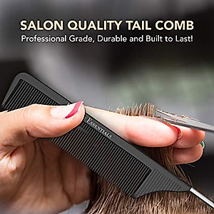 Professional 8.8 Inch Tail Comb (2 Pack) - Black Carbon Fiber And Stainless Steel Pintail - Anti Static And Heat Resistant Teasing Comb - Lightweight Tail Comb For All Hair Types By Bardeau Essentials