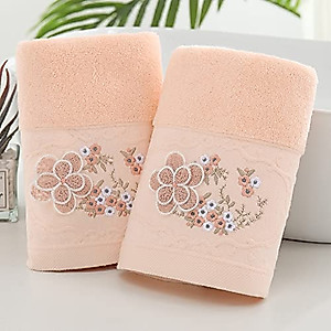YiLUOMO Pink Hand Towels Set of 2 Stereoscopic Flower Embroidered Decorative 100% Cotton Super Soft Highly Absorbent Terry Hand Towels for Bathroom Gift 13 x 29 Inch