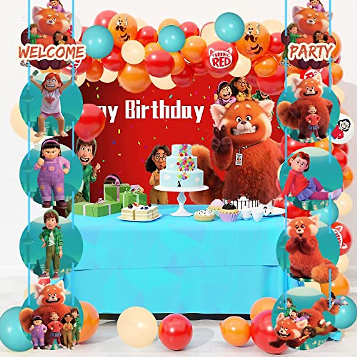 PARTYHOME Turning Red Party Supplies, Party Porch Sign, Banner Decorations for Red Panda Theme Party Outdoor Indoor Home Decorations