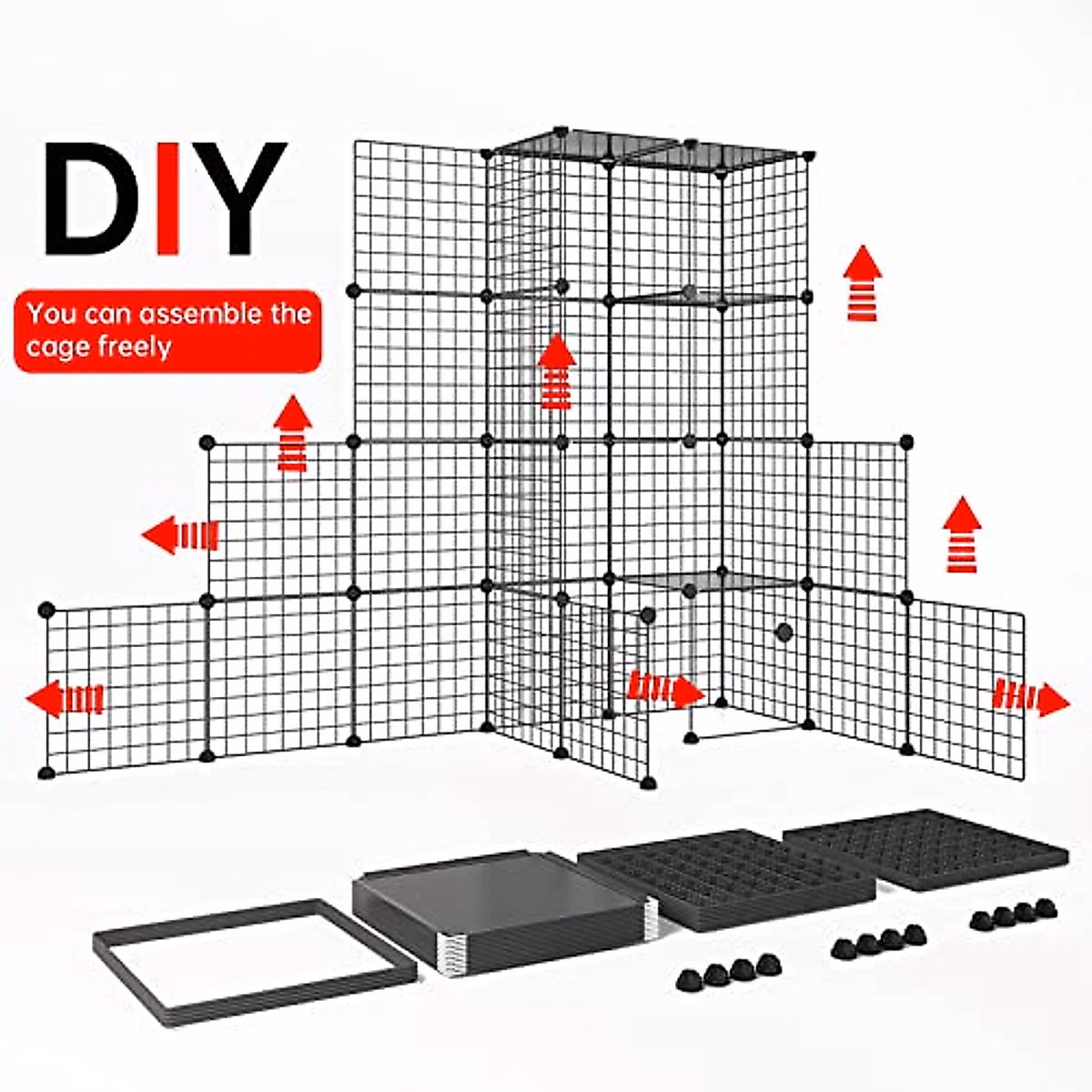 Eiiel Large Cat Cage Indoor Cat Playpen Metal Wire Kennels Crate Ideal for 1-4 Cats, 54 L x 41W x 69 H Inch, Black