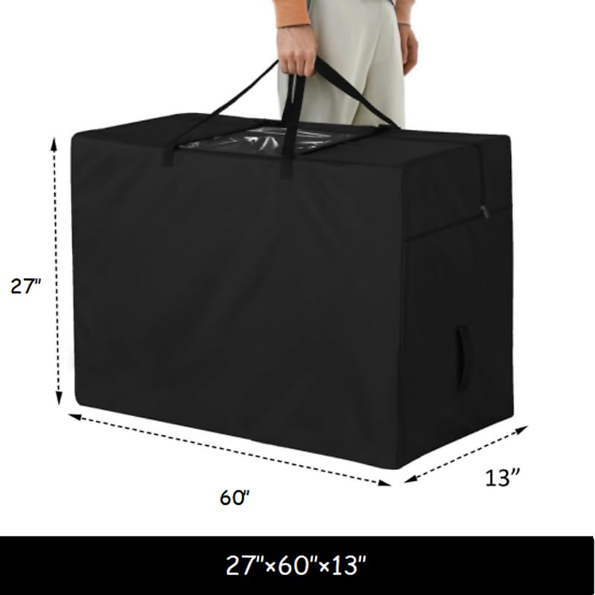 Folding Mattress Storage Bag Waterproof Fits up to Folding Mattress Heavy Duty Durable Trifold Memory Foam Mattress Carry Case Sofa Bed Mattress Organizer Bag Black (60"x27"x13")