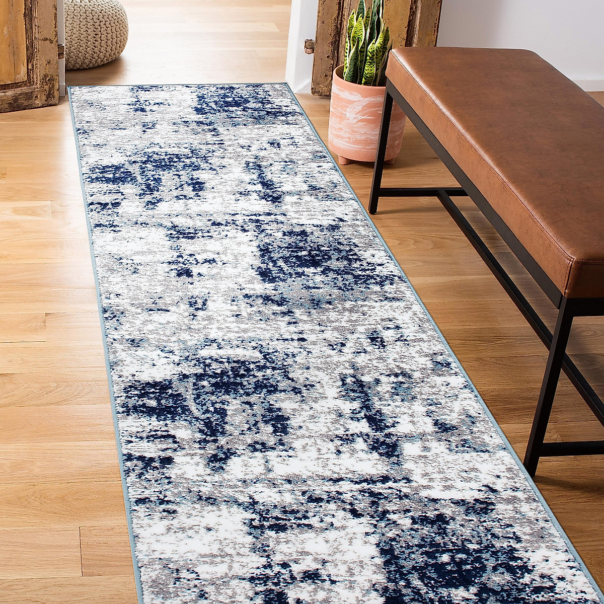 Rugshop Distressed Abstract Runner Rug 2' x 7' Blue