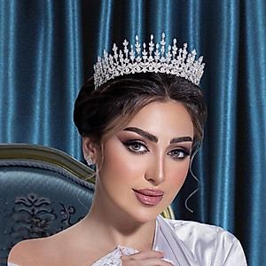 Jorsnovs Cubic Zirconia Bridal Crowns for Women Silver Wedding Tiaras CZ Princess Birthday Party Headpieces Zircon Hairbands