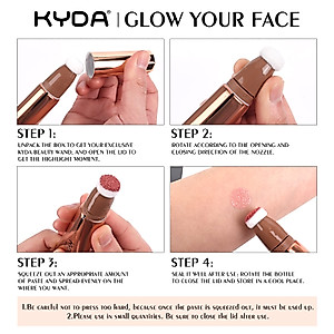 KYDA Highlighter Beauty Wand, Face Illuminator with Cushion Applicator, Natural Glossy Finish, Silky Smooth Cream, Face Highlighter Bronzer Makeup, Lightweight Blendable, by Ownest Beauty-Sun Glow