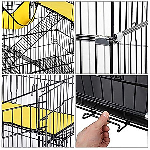 Yaheetech Collapsible Large 3-Tier Metal Wire Pet Cat Kitten Ferret Chinchilla Cage Playpen Crate Enclosure Kennel Cat Home on Wheels Indoor Outdoor 3X Ramp Ladders/1x Hammock