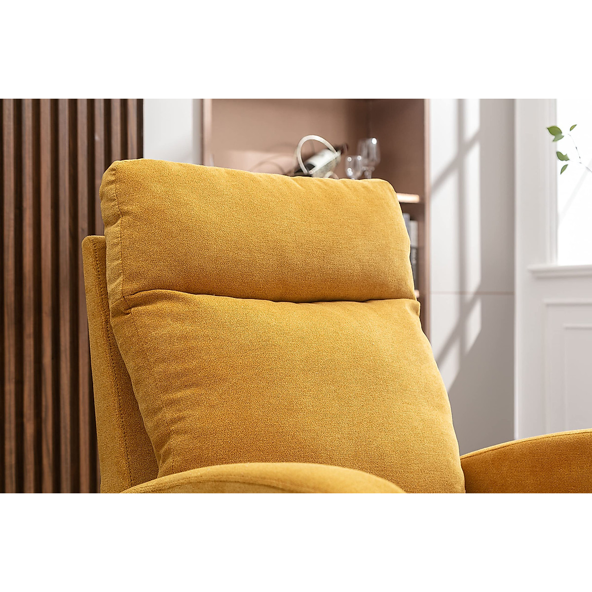 VanTook Swivel Rocking Recliner Chairs, Upholstered Swivel Glider Rocker, Lazy Boy Recliner, Nursery Lounge Chair with Side Pocket for Living Room Nursery Bedroom Waiting Rooms, Yellow