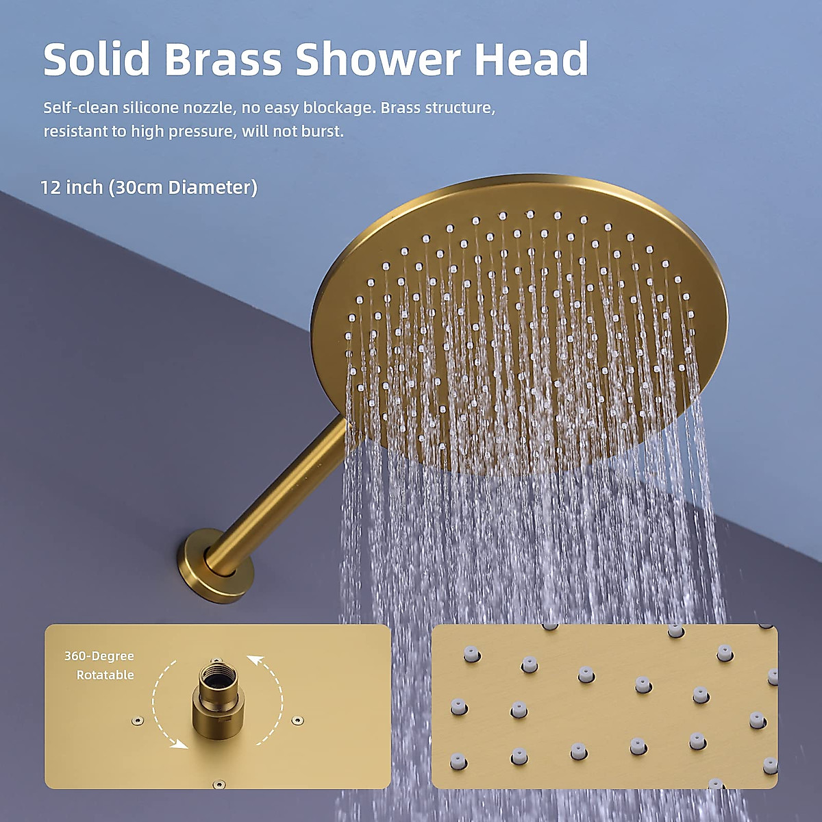 TRUSTMI 12 inch Round Bathroom Luxury Rain Mixer Combo Set Wall Mounted Rainfall Shower Head System Brushed Gold, (Contain Faucet Rough-in Valve Body and Trim)