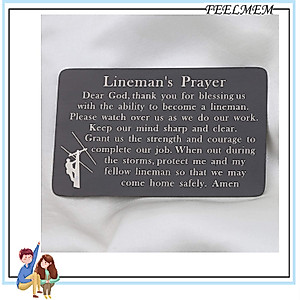 FEELMEM Lineman Gift Lineman Prayer Wallet Insert Gifts for Him Husband Dad Uncle Electric Cable Lineman Be Safe Gift(black)