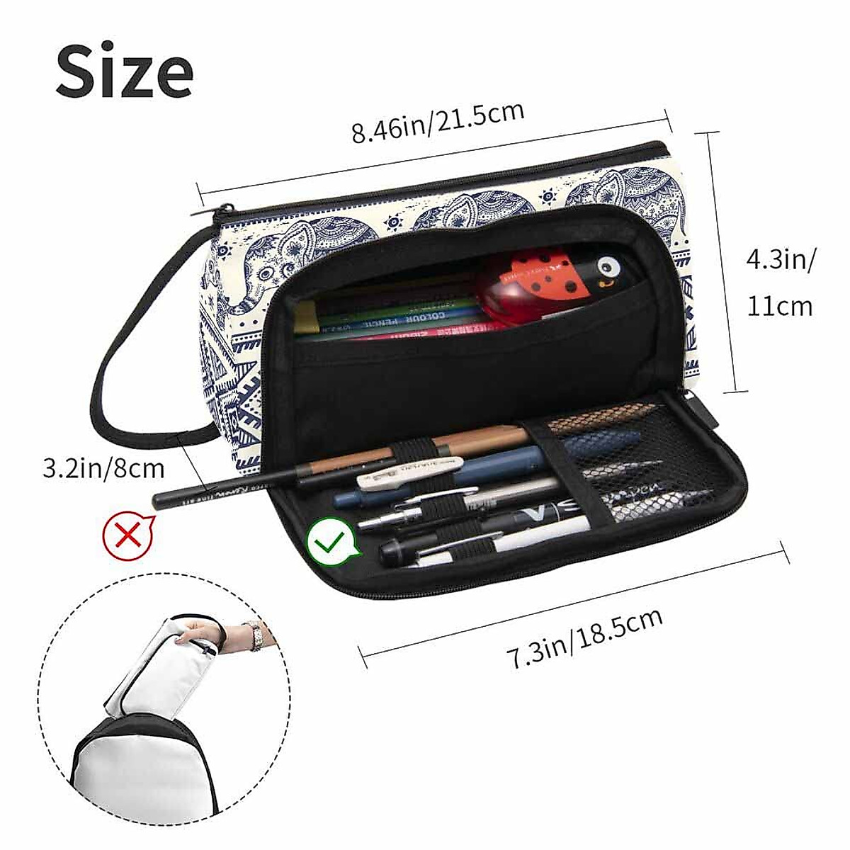 Nicokee Elephant Pencil Case Ethnic African Aztec Tribal Pencil Pouch Cosmetic Bag for School Office Travel