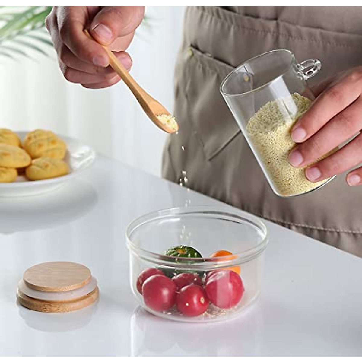 Glass Jars with Bamboo Lids and Spoon Airtight, 18.5Oz Food Storage Containers for Sugar Coffee Nuts, Glass Kitchen Canisters for Flour, Cookie, Candy, Matcha Tea, Oats and Spice Jars