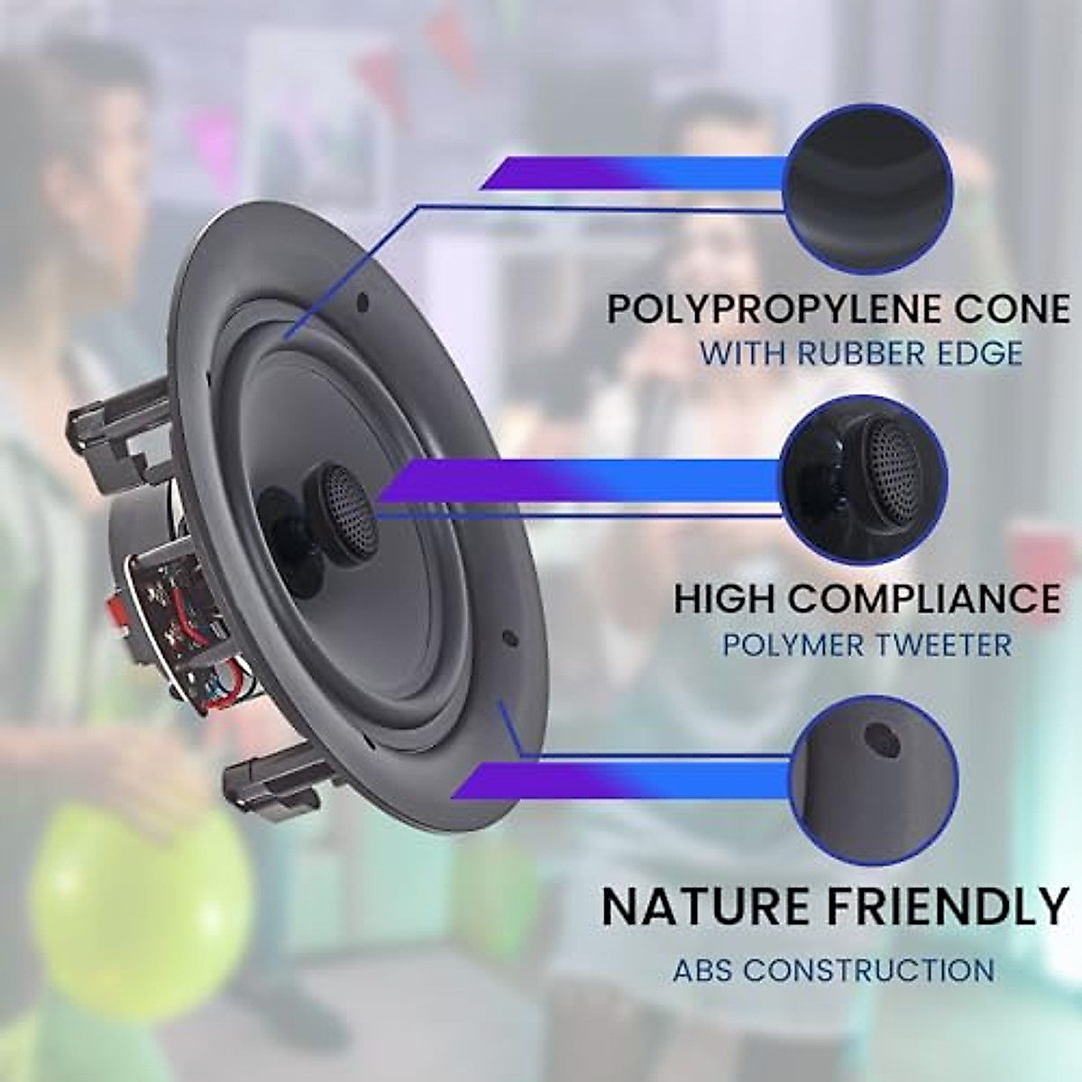 Vaiyer Set of 6 Frameless 5.25 Inch 8 Ohm 175 Watts Speakers, Flush Mount in-Wall in-Ceiling 2-Way Mid Bass Woofer Speaker - Perfect for Home, Office, Kitchen, Living Room