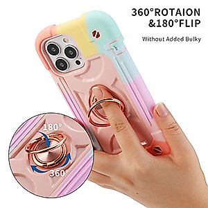 MARKILL Compatible with iPhone 13 Pro Max Case 6.7 Inch with Ring Stand, Heavy-Duty Military Grade Shockproof Phone Cover with Magnetic Car Mount for iPhone 13 Pro Max. (Rainbow Pink)