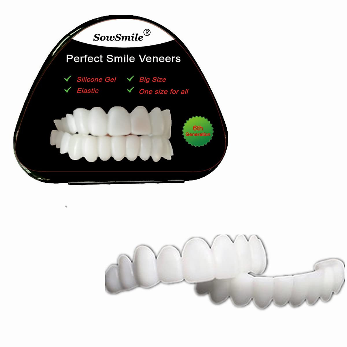 SowSmile Big Size Silicone Gel Snap on Perfect Smile Cosmetic Teeth Tooth Cover Bleach Whitening Brace