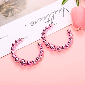 Disco Ball Earrings, Reflective Large Disco Ball Hoop Earrings, 70s 80s Mirrorball Earrings, Dance Party Costume Accessories, Country Concert Outfits for Women (Pink)