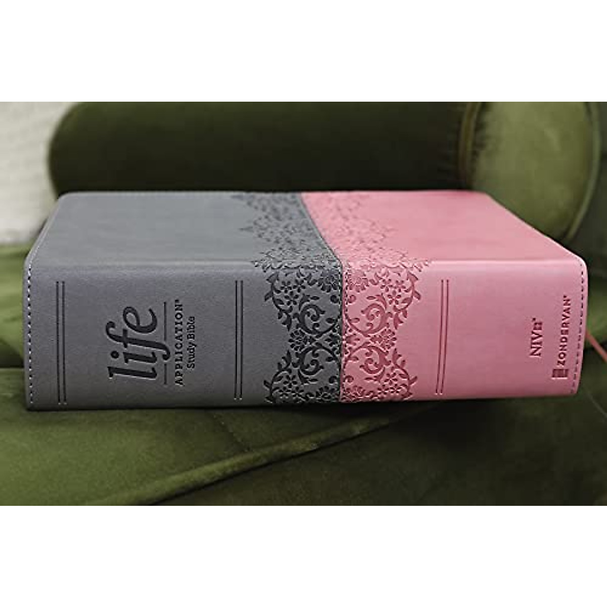 NIV, Life Application Study Bible, Third Edition, Large Print, Leathersoft, Gray/Pink, Red Letter, Thumb Indexed