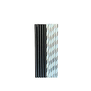 Kingseal FSC Certified Paper Cocktail Straws, Unwrapped, 6mm x 5.75 Inches, Silver Stripe, Biodegradable, Earth Friendly, Bulk Pack - 1 Box of 500 Straws