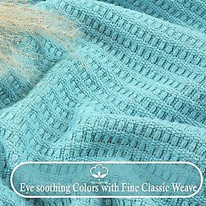 Tex Trend 100% Cotton Thermal Blanket, Soft Premium Twin XL Blanket - Upgraded Waffle Weave Blanket - Breathable Skin Friendly Woven Cotton Blankets for All Seasons - (60x90, Blue)