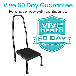 Vive Step Stool with Handle for Elderly and Adults - Bariatric Heavy Duty Footstool Riser for Kids - Platform with Handrail for Kitchen, Bedroom, Bathroom - Portable, Lightweight Step for Senior