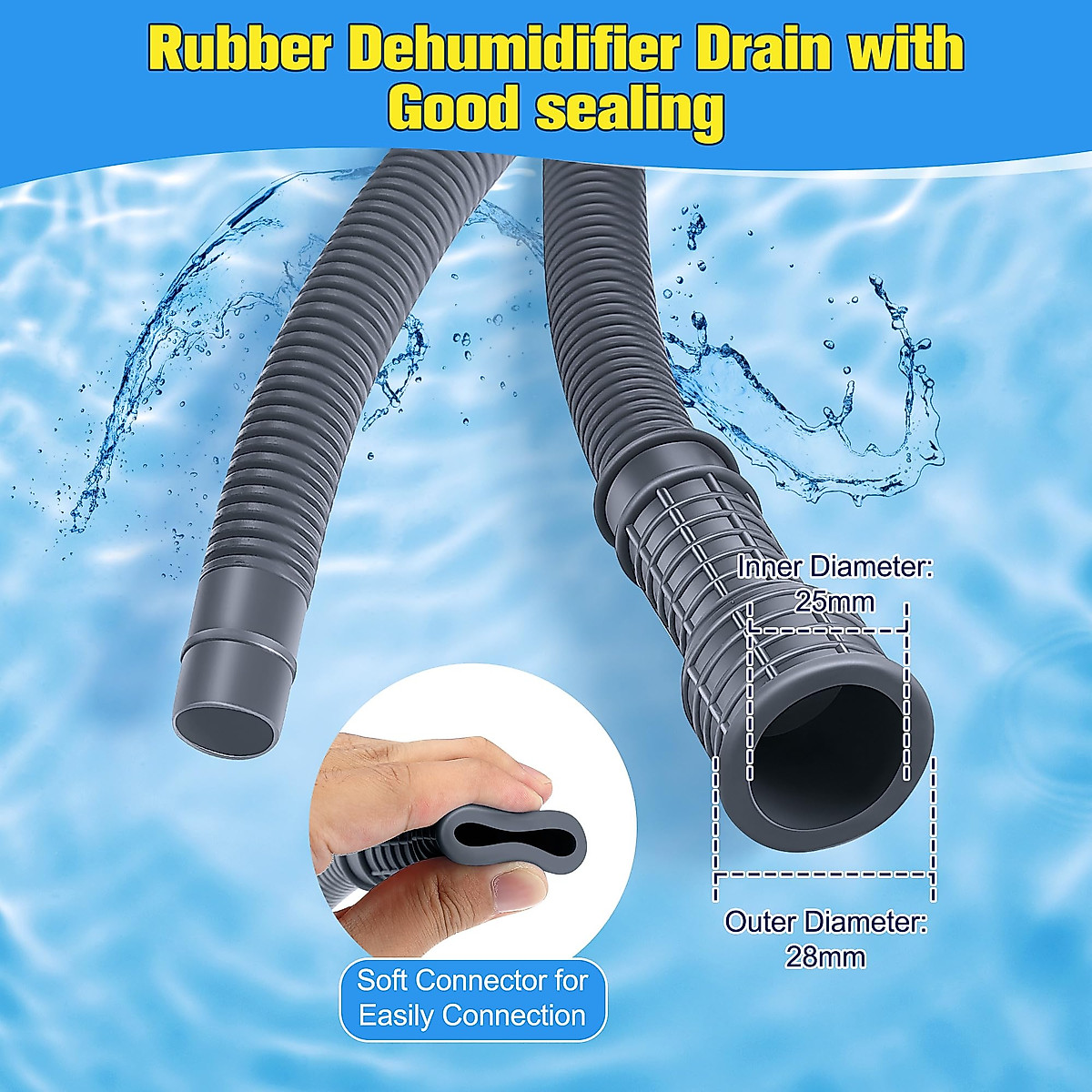 Saillong Patent Pending Dehumidifier Drain Hose, Flexible Universal Drain Hose with Cuttable Rubber Adapter and Connect Clamp, Hose Replacement for Dehumidifiers, Air Conditioners(13 Feet)