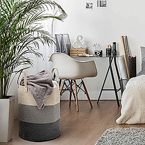 UXZDX Large Cotton Storage Basket Soft Laundry Basket Woven Cotton Storage Basket with Handle