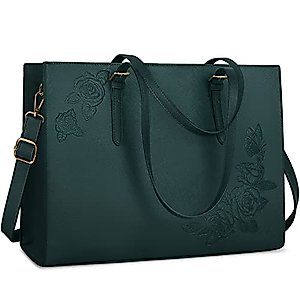 Laptop Bag for Women 15.6 Inch Laptop Tote Bag Leather Waterproof Work Bags Professional Business Office Computer Briefcase Large Capacity Shoulder Bag Dark Green