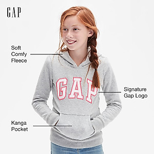 GAP girls Logo Hoodie Hooded Sweatshirt, Light Heather Grey B10, Large US