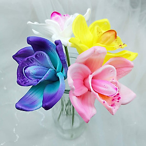 Lily Garden Artificial Flowers Purple Turquoise Orchid Stem Real Touch Flowers Set of 12 Stems