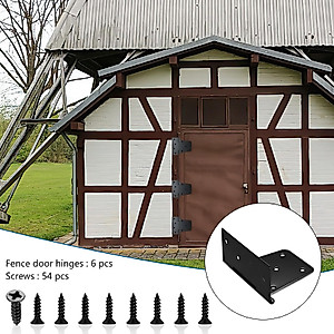 Heavy Duty Gate Hinges for Wooden Fences, 6 Pcs Fence Hinges, Black Shed Hinges, Iron Metal Barn Door Gates Hinges for Wood Shed Barn Door Wood Fence Gate Swing Door Hinges, with 54 Screws